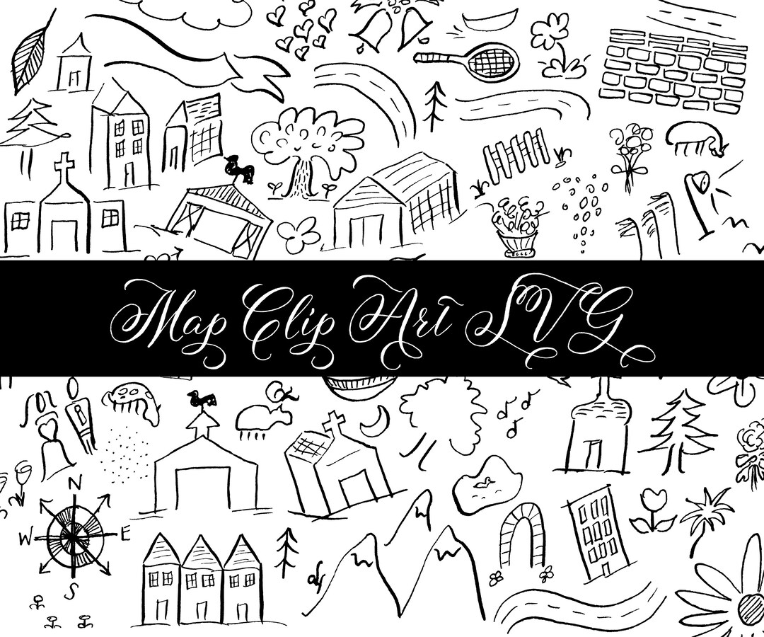 Hand Drawn Map Elements Clip Art SVG Icons Wedding Custom Farm - Etsy