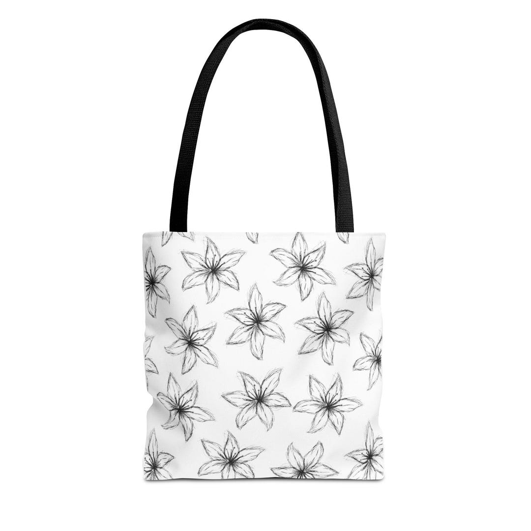Hand-drawn Lily Pattern Tote Bag | Floral Sketch All-over Print - Etsy