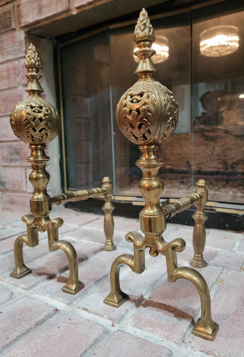 Ornamental Andirons Used in Front of a Fireplace for Holding Logs Found ...