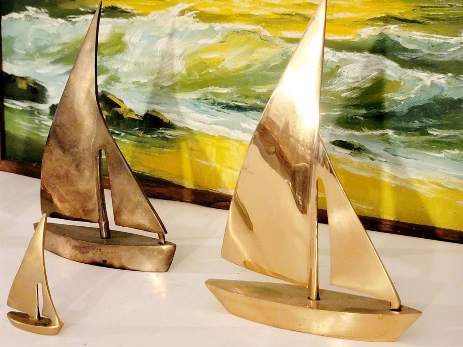 Vintage Brass Boats , Sail Boats Desk , Boat Accessory, Trinket Found ...