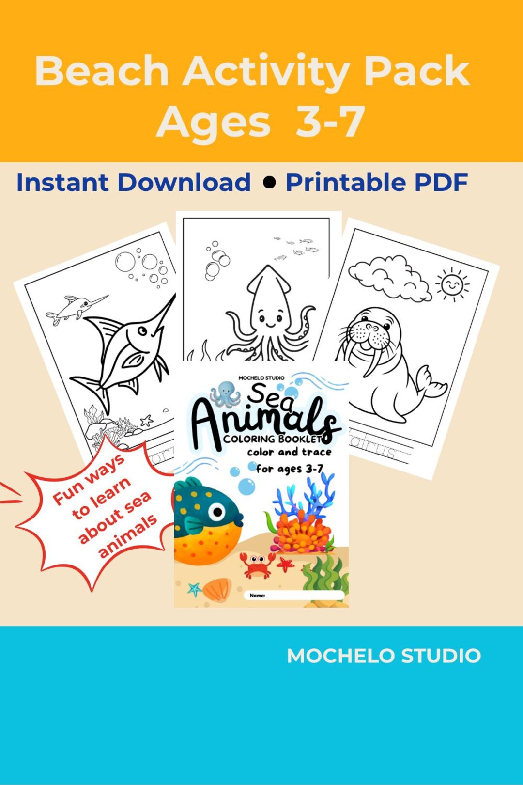 Sea Animals Activity Pack | Coloring & Tracing Worksheets (PDF Download ...