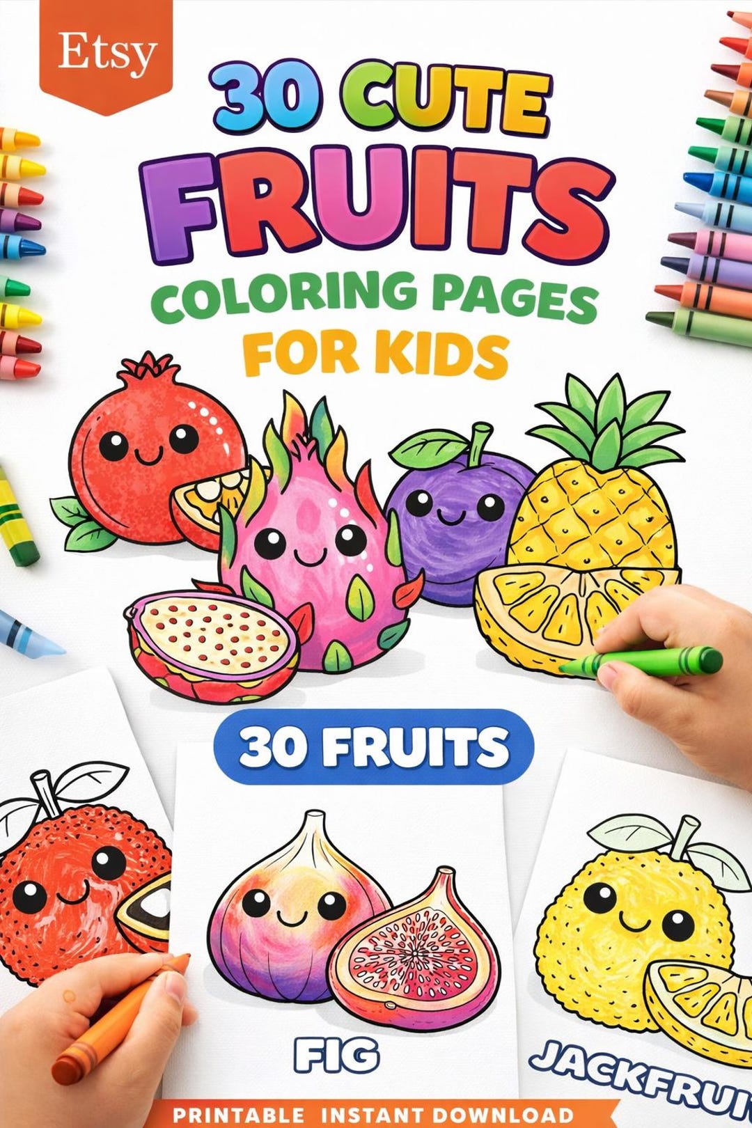 Fruits Coloring Book, 30 Pages for Toddlers (PDF + PNG A4 Size) - Etsy