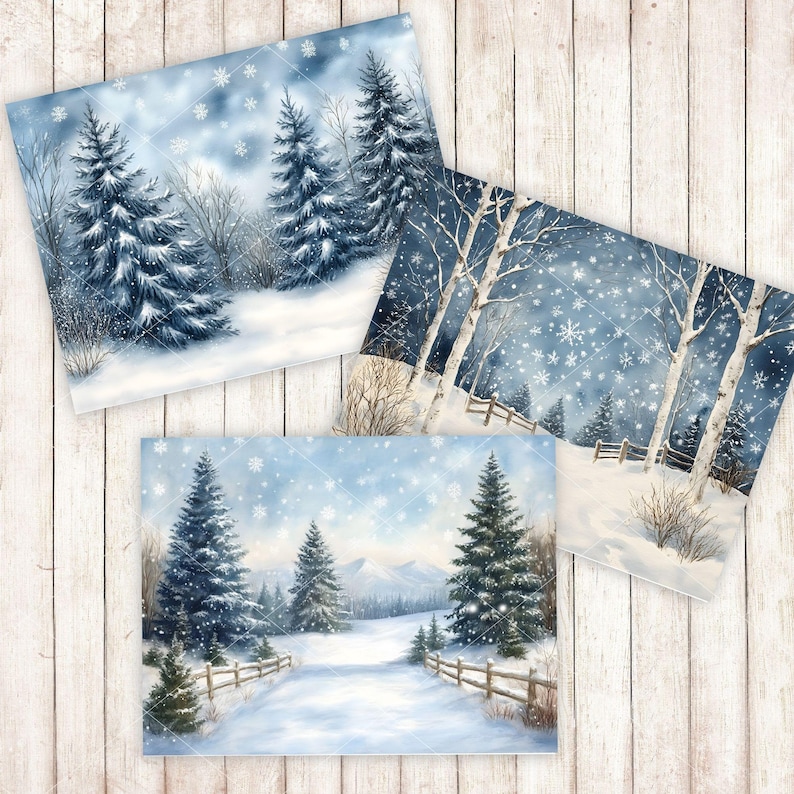 Snowy Winter Scenes Vol 1 Digital Paper Pack, Junk Journal Pages ...
