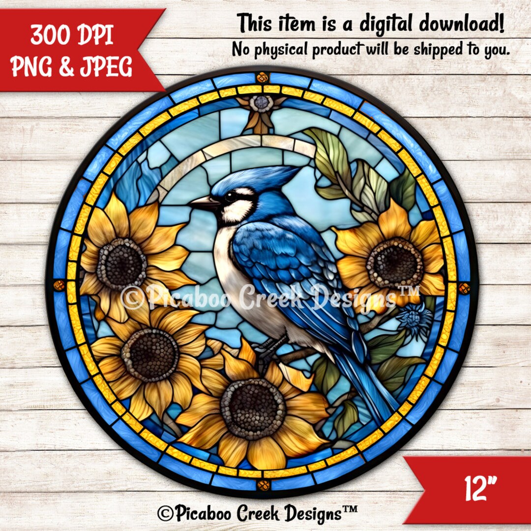 Blue Jay Sunflowers Faux Stained Glass Sublimation PNG - Etsy