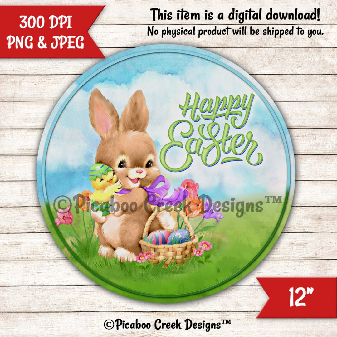Cute Easter Sublimation Design Happy Easter Round Wreath Sign Spring ...
