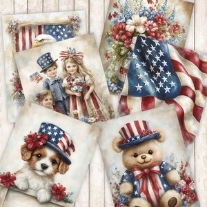 Vintage Patriotic Digital Paper Set, 4th of July Images for Junk ...
