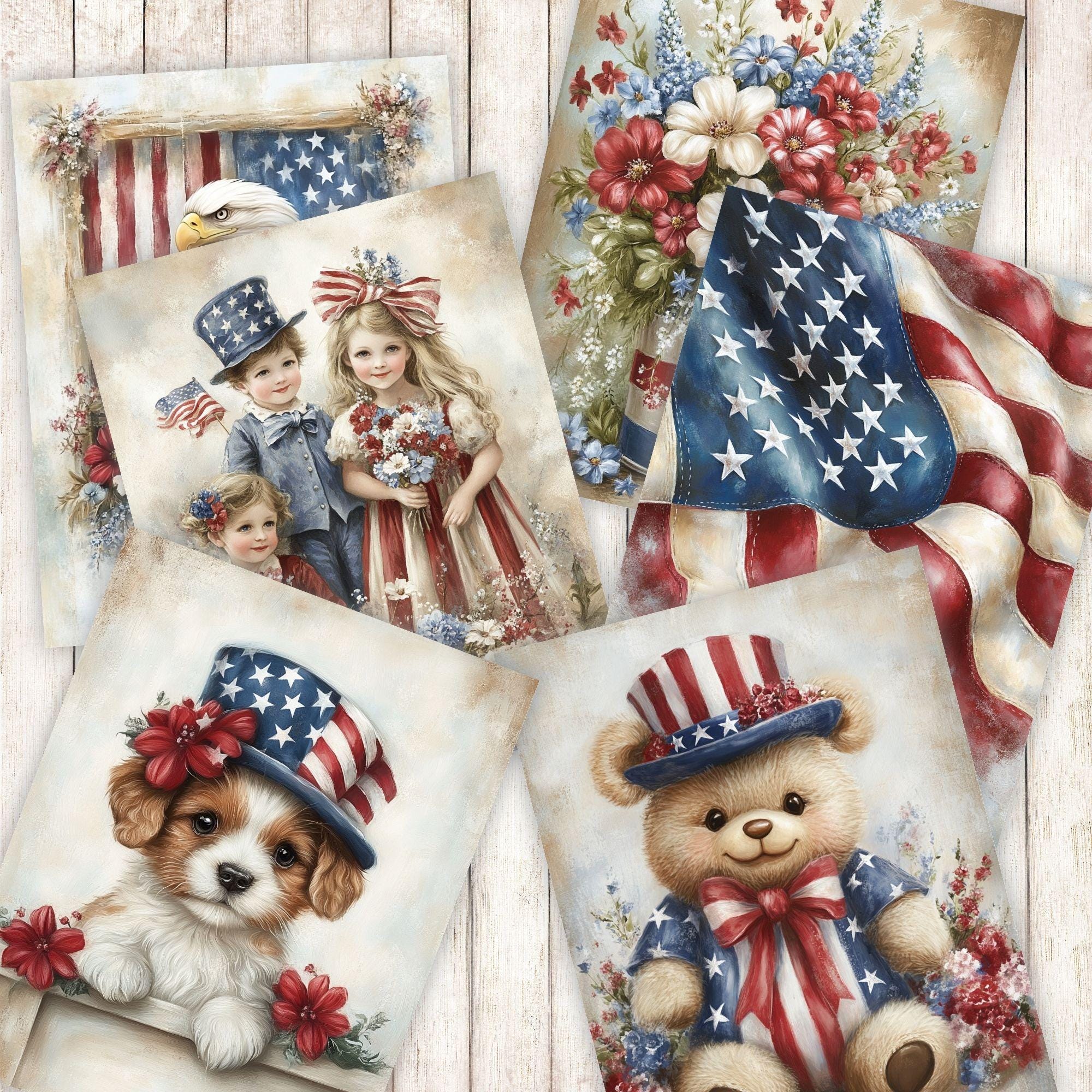 Vintage Patriotic Digital Paper: 4th of July Scrapbook Images (digital ...