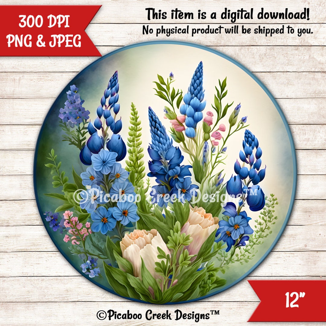 Bluebonnets Sublimation Design PNG Texas Summer Wreath Sign Door Hanger ...