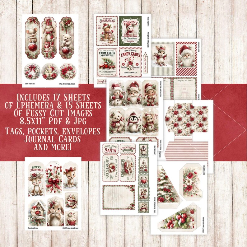 Candy Cane Cuties Christmas Junk Journal Pages, Printable Craft Kit ...