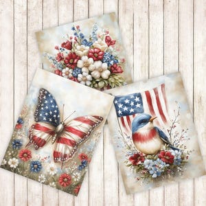 Vintage Patriotic Digital Paper Set, 4th of July Images for Junk ...