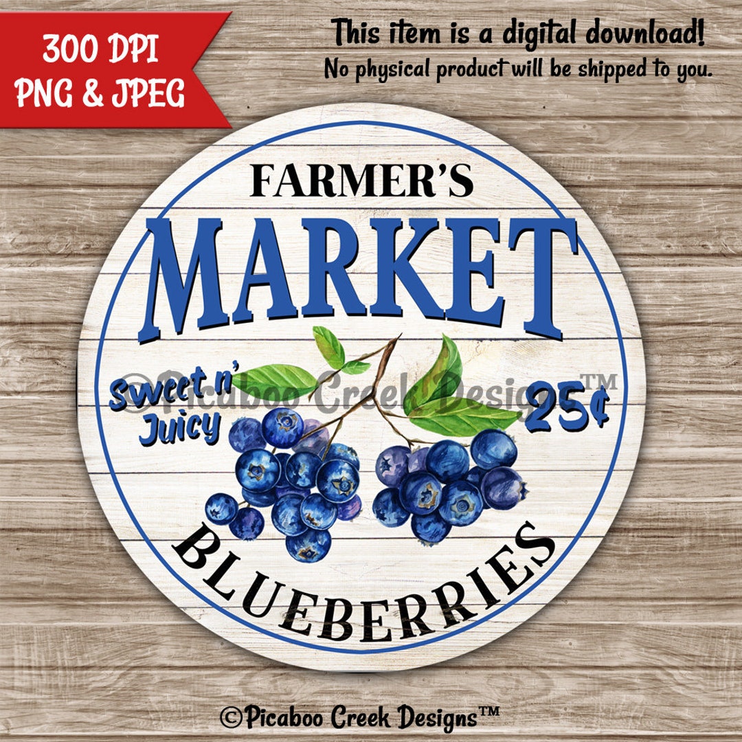 Blueberry Wreath Sign: Spring Summer Door Hanger (downloadable Image ...