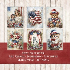 Vintage Patriotic Digital Paper Set, 4th of July Images for Junk ...