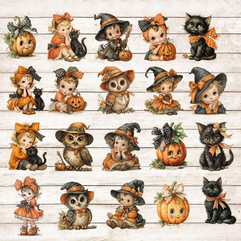 Vintage Halloween Fall Clipart Bundle, Retro Fall Graphics, Spooky ...