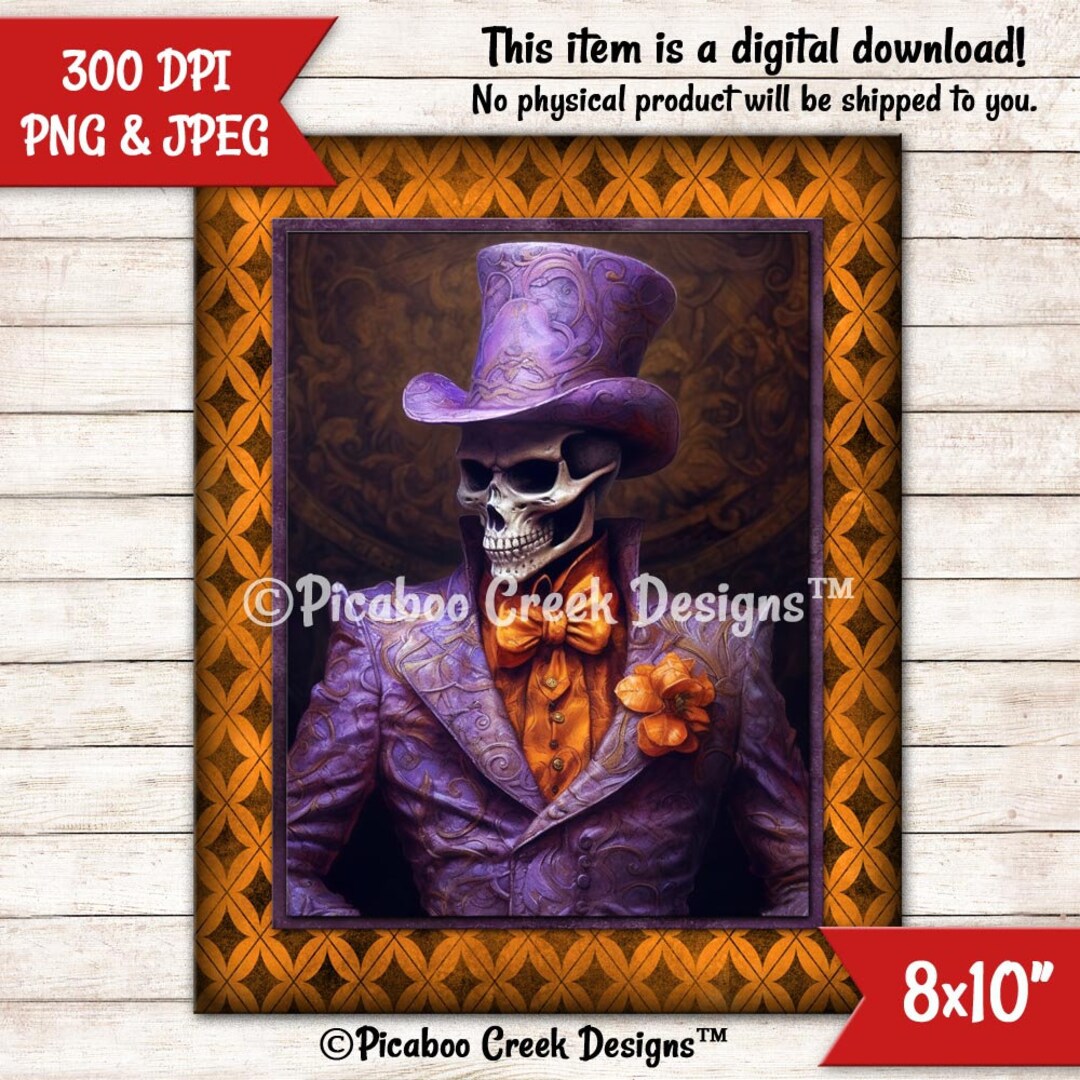 Halloween 3D Skeleton Gentleman Printable Wall Art Print Sublimation ...