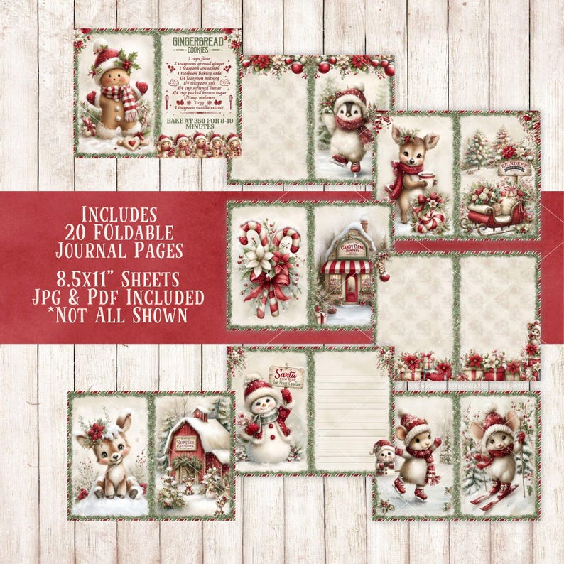 Candy Cane Cuties Christmas Junk Journal Pages, Printable Craft Kit ...