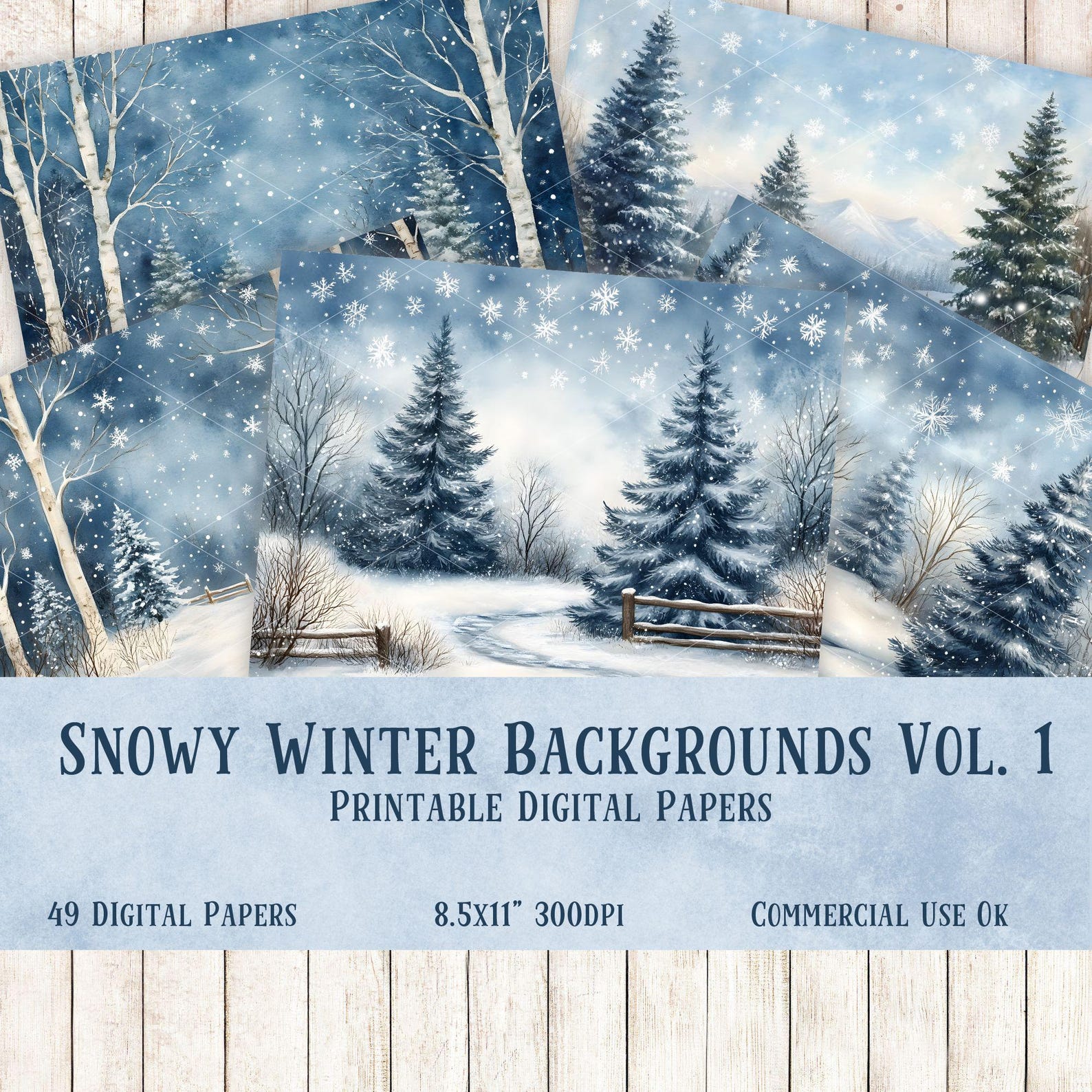 Snowy Winter Scenes Vol 1 Digital Paper Pack, Junk Journal Pages ...