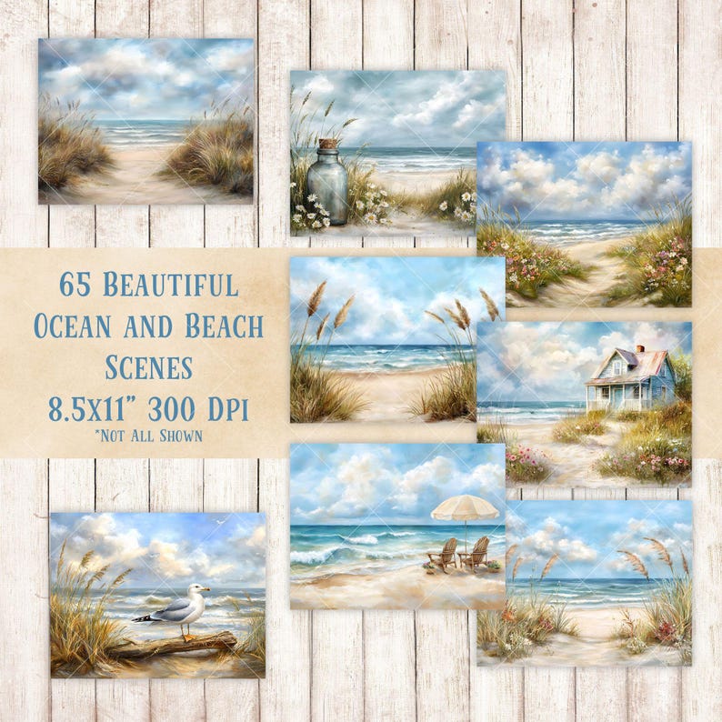 Coastal Beach Scenes Digital Paper Pack: Ocean Junk Journal Pages, Card ...
