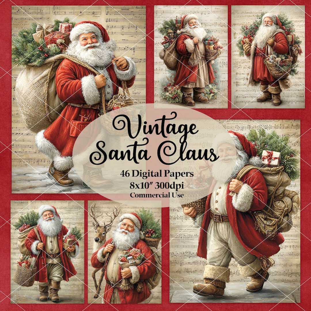 Vintage Santa Claus Digital Papers, Christmas Sheet Music, Junk Journal ...