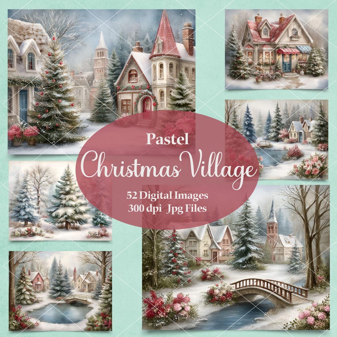 Christmas Village Digital Paper Pack, Winter Scenes, Junk Journal Pages ...