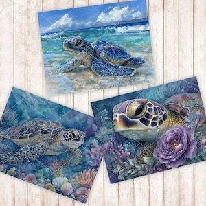 Watercolor Sea Turtle Digital Paper: Scrapbook, Junk Journal (8.5x11 ...