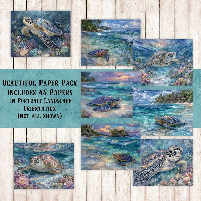 Watercolor Sea Turtle Digital Paper: Scrapbook, Junk Journal (8.5x11 ...