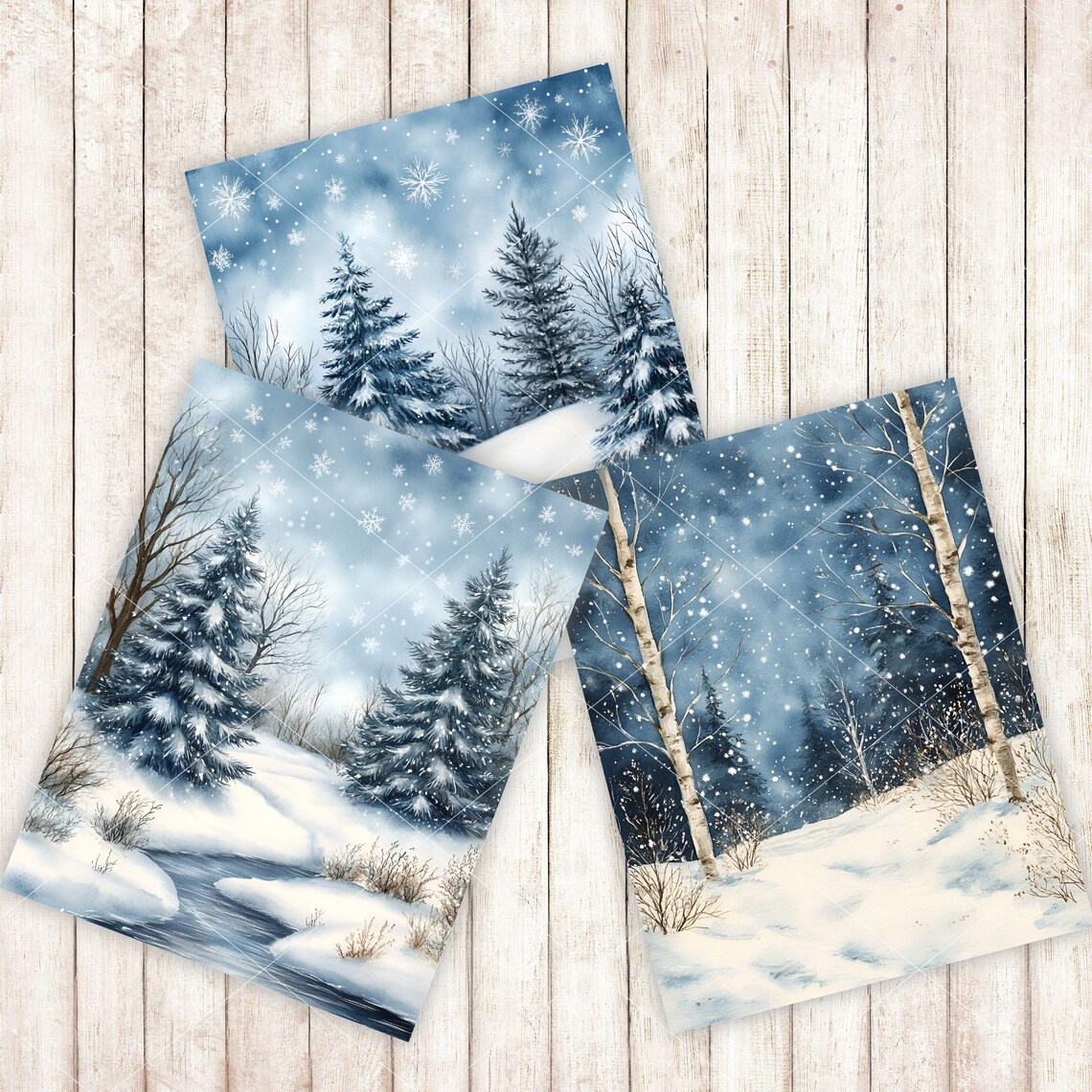 Snowy Winter Scenes Vol 1 Digital Paper Pack, Junk Journal Pages ...