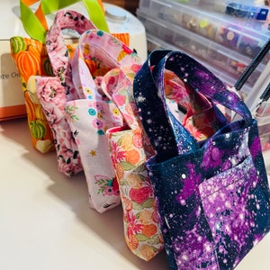 Pastel Galaxy Mini Tote Bag With Snap Top and Pocket/ Tiny Tote/ Small ...