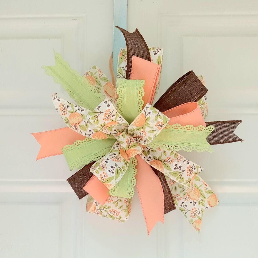 Peonies in Melon Color Terri Bow, Summer Bow for Wreath, Wreath Bow ...