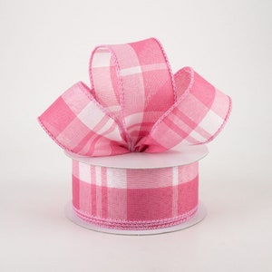 1.5" Pink Plaid Ribbon, Wired Ribbon, Valentines Ribbon, Spring Ribbon ...