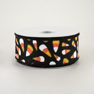 1.5" Orange & Black Candy Corn Wired Ribbon, Ribbon, Wreath Ribbon ...