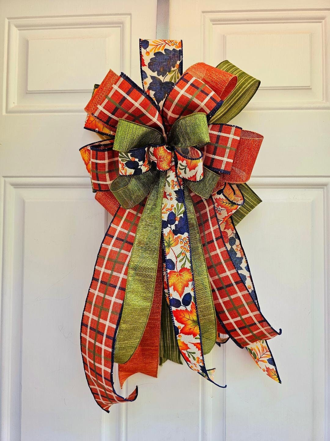 Navy Blue Leaves and Acorn Bow, Fall Bow for Wreath, Bow, Wreath Bow ...