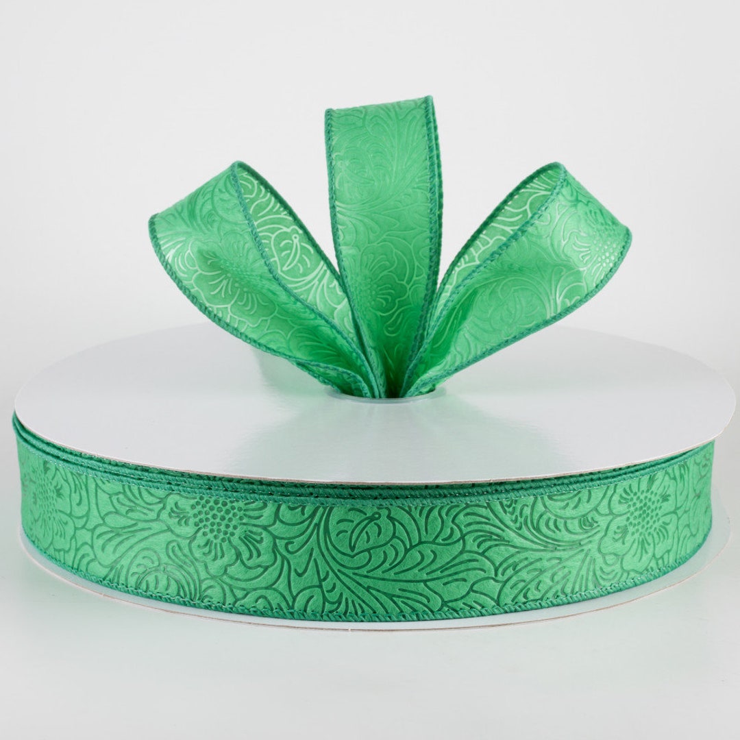 1.5" Emerald Green Embossed Ribbon, Wired Ribbon, Halloween Ribbon ...