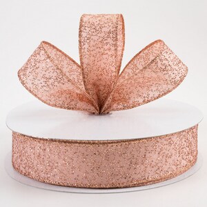 1.5" Rose Gold Glitter Wired Ribbon, Christmas Ribbon, Valentine Ribbon ...