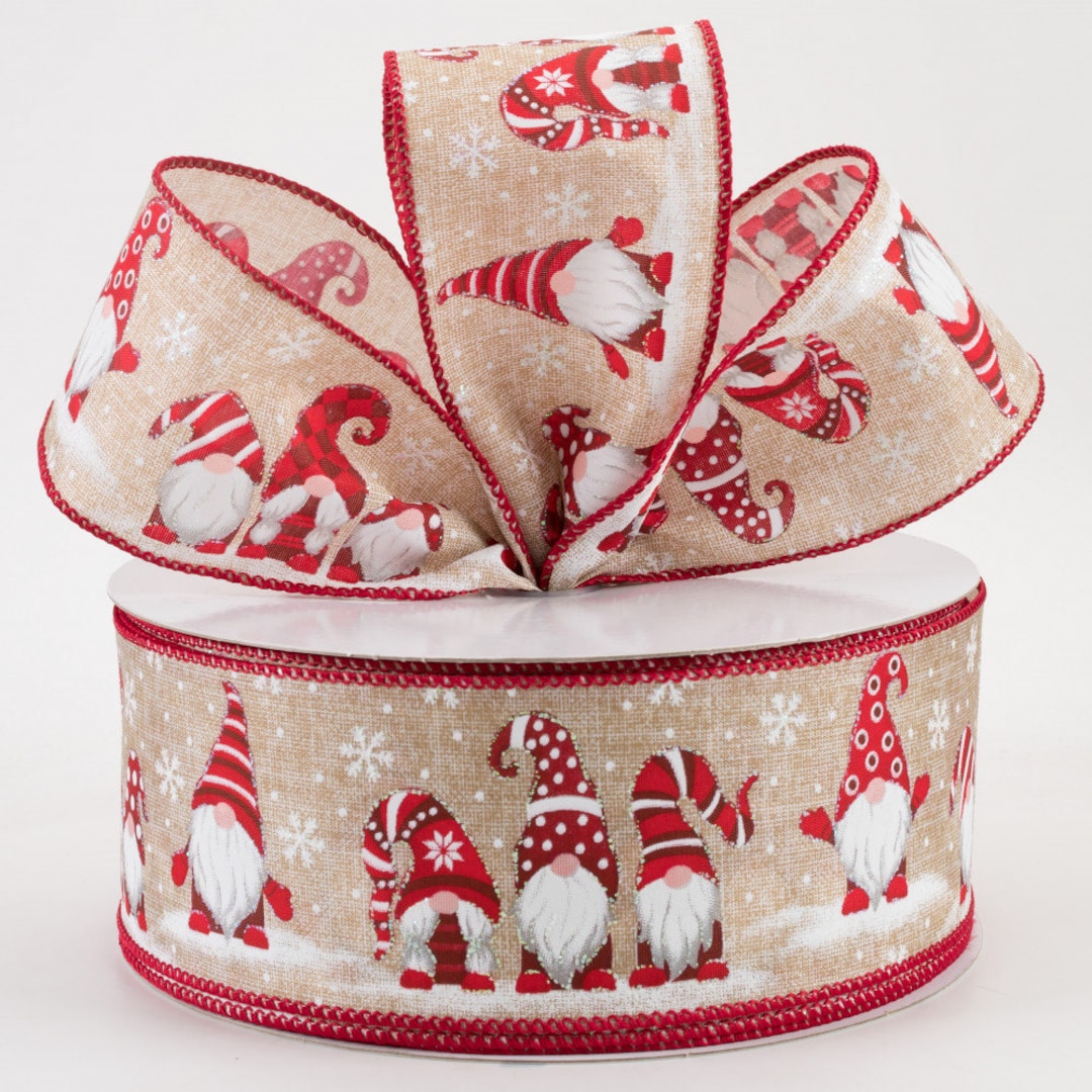 2.5" Gnome Ribbon, Wired Ribbon, Christmas Ribbon, Wreath Ribbon ...