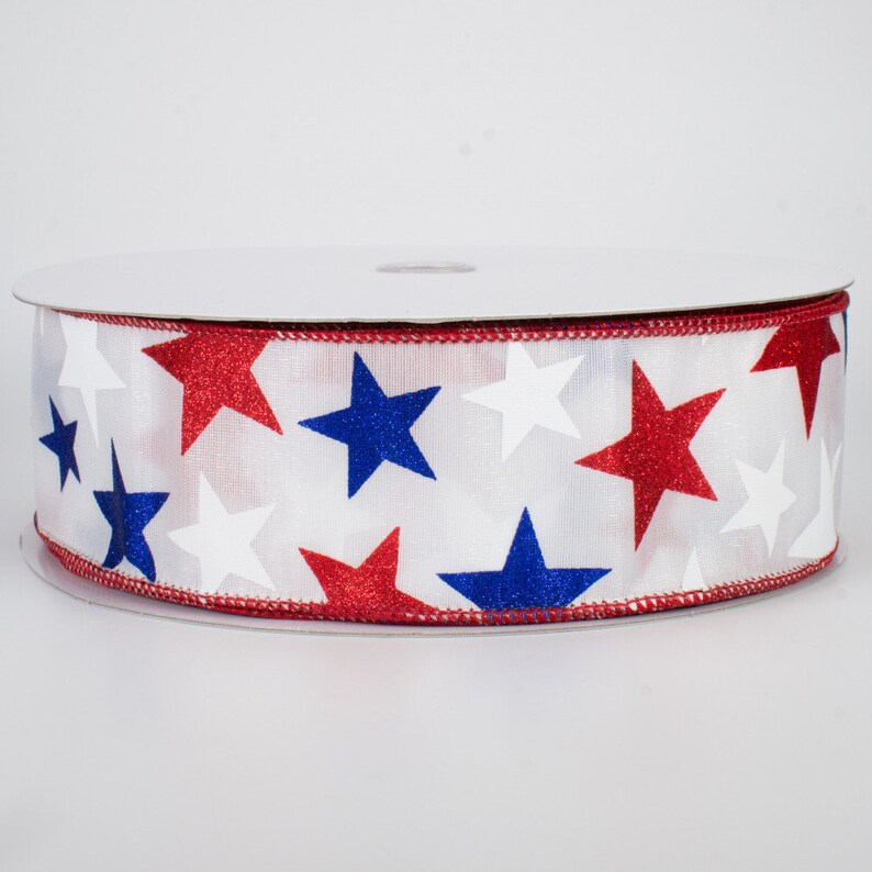 2.5 Red White & Blue Stars Ribbon Wired Ribbon - Etsy