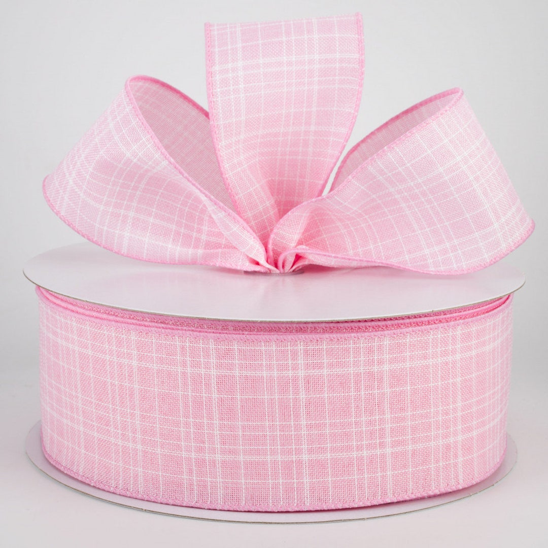 2.5" Pink and White Ribbon, Wired Ribbon, Spring, Easter Ribbon, Linen ...