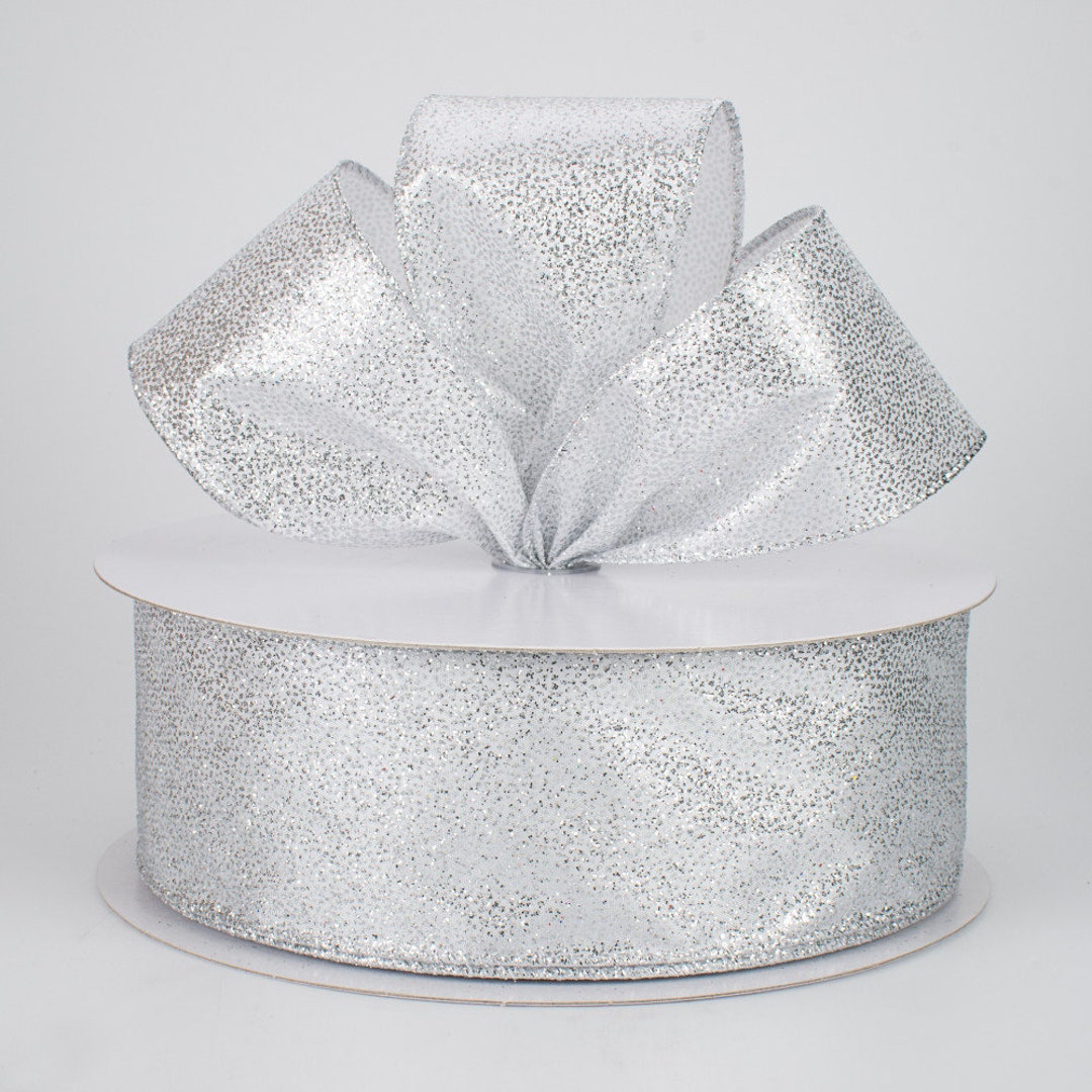 2.5" Silver Glitter Ribbon, Wired Ribbon, Christmas Ribbon, Fall Ribbon ...