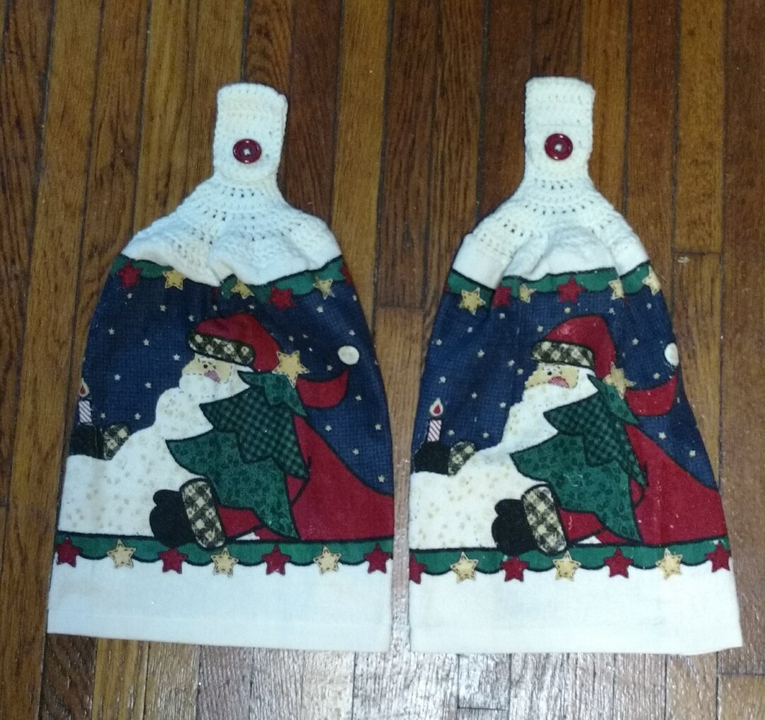 Christmas Santa Kitchen Towels, Hanging Kitchen Towels, Kitchen Decor ...