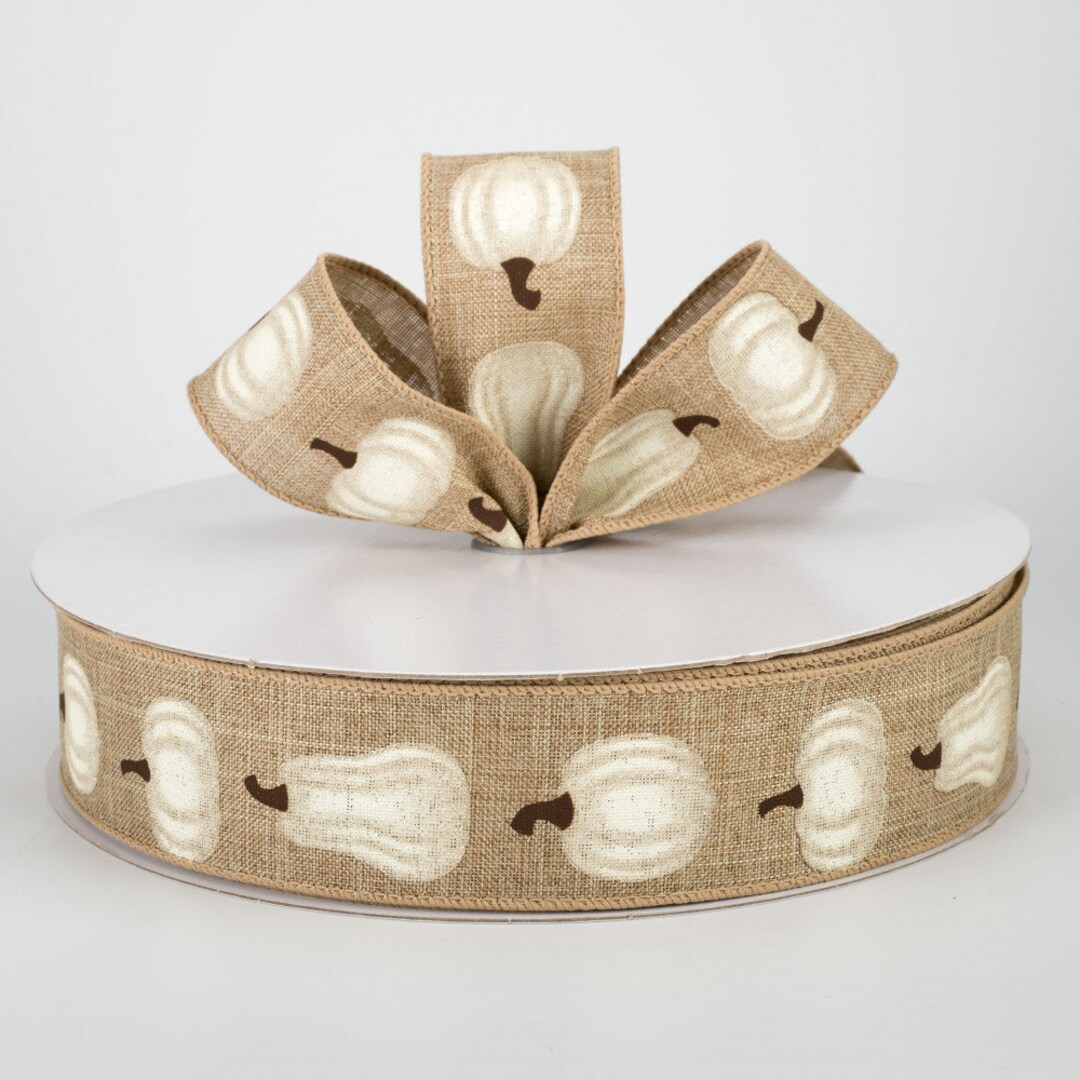 1.5" White Pumpkin Wired Ribbon, Ribbon, Wreath Ribbon, Wreath Supplies ...