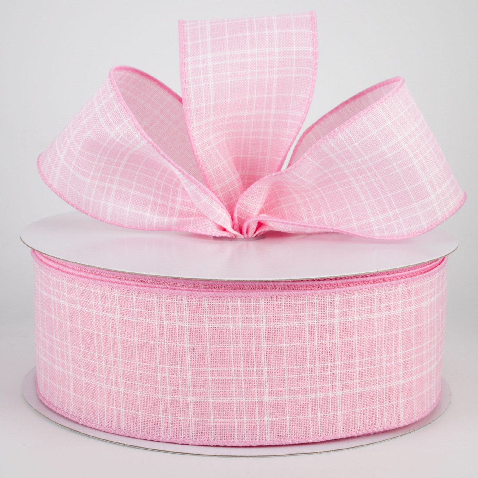 2.5" Pink and White Ribbon, Wired Ribbon, Spring, Easter Ribbon, Linen ...