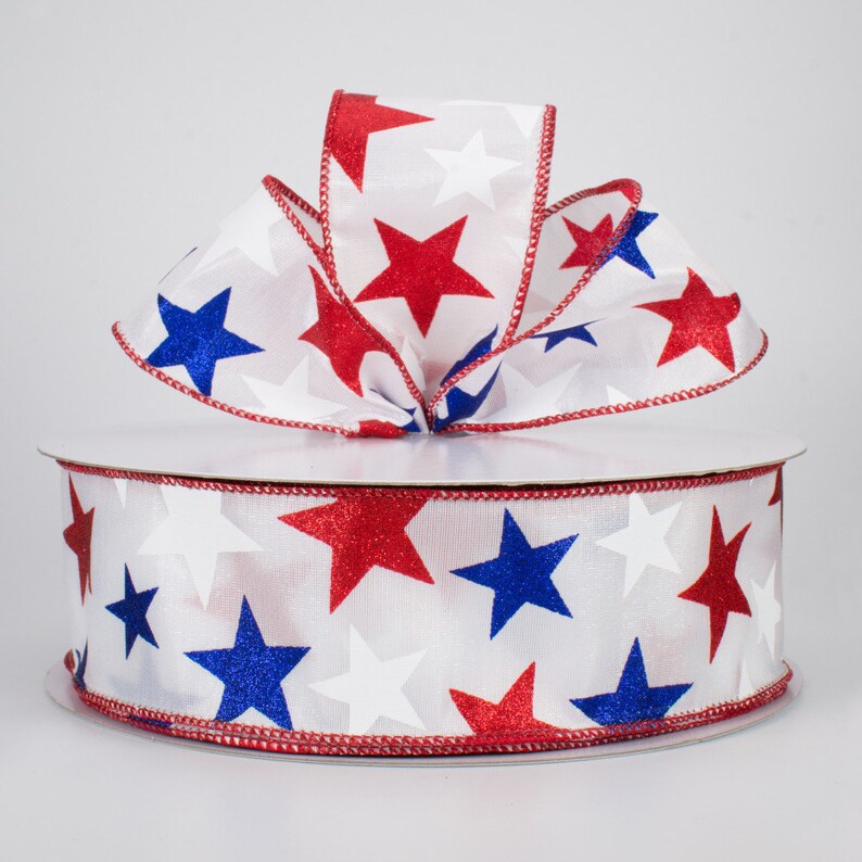 2.5 Red White & Blue Stars Ribbon Wired Ribbon - Etsy