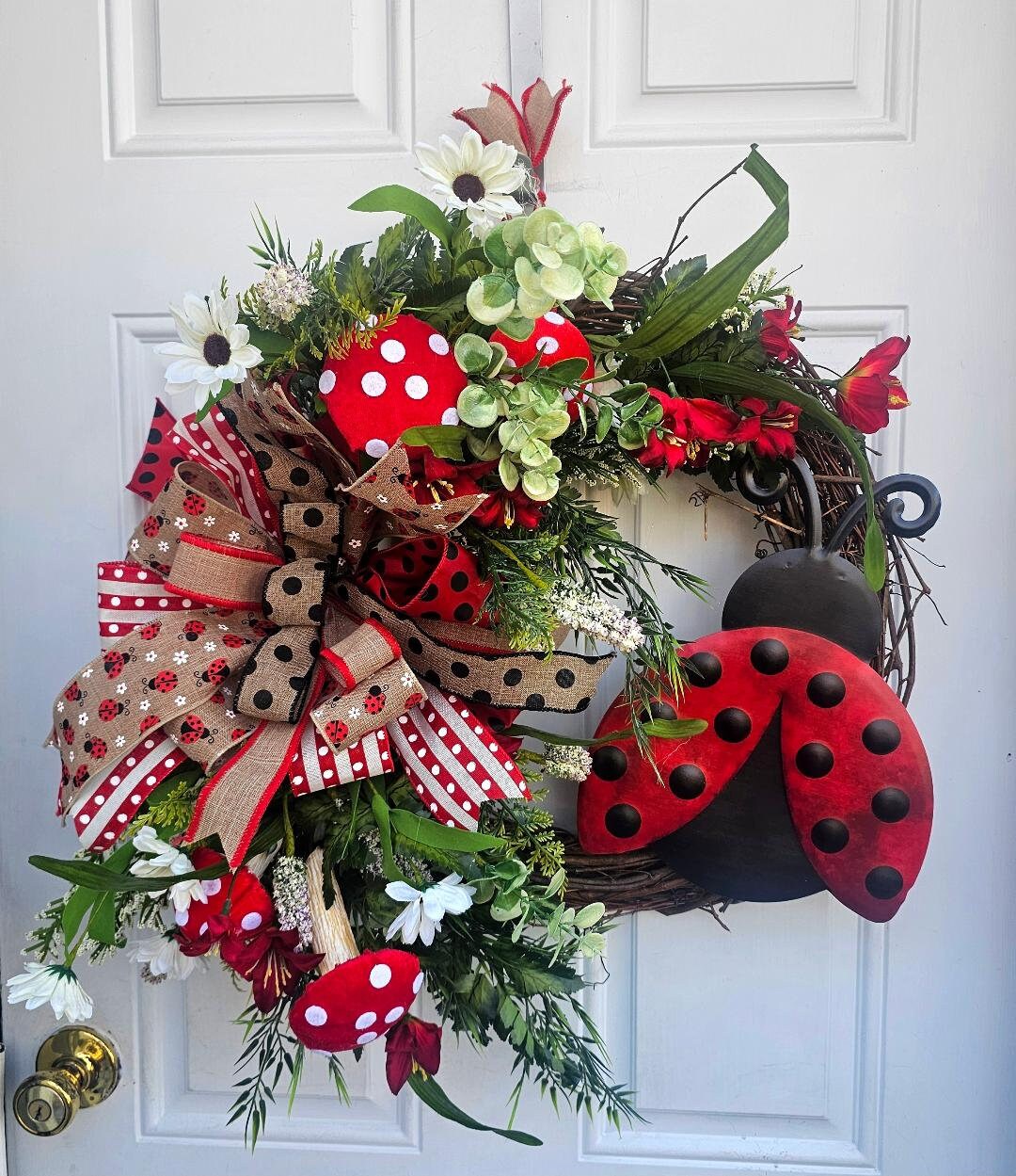 Ladybug Grapevine Wreath, Summer Door Hanger, Ladybugs, Spring Wreaths & Swags, Farmhouse Wreath ...