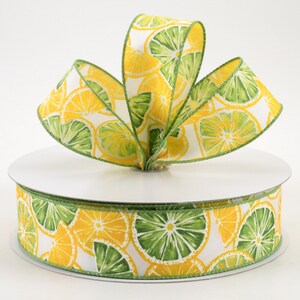 1.5" Lemons and Limes on Satin Wired Ribbon, Summer Ribbon, Wreath ...