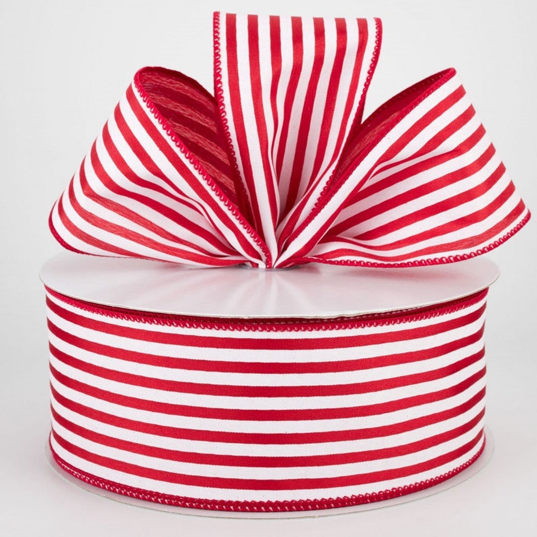 2.5" Cabana Striped Red & White Wired Ribbon, Christmas Ribbon, Wreath ...