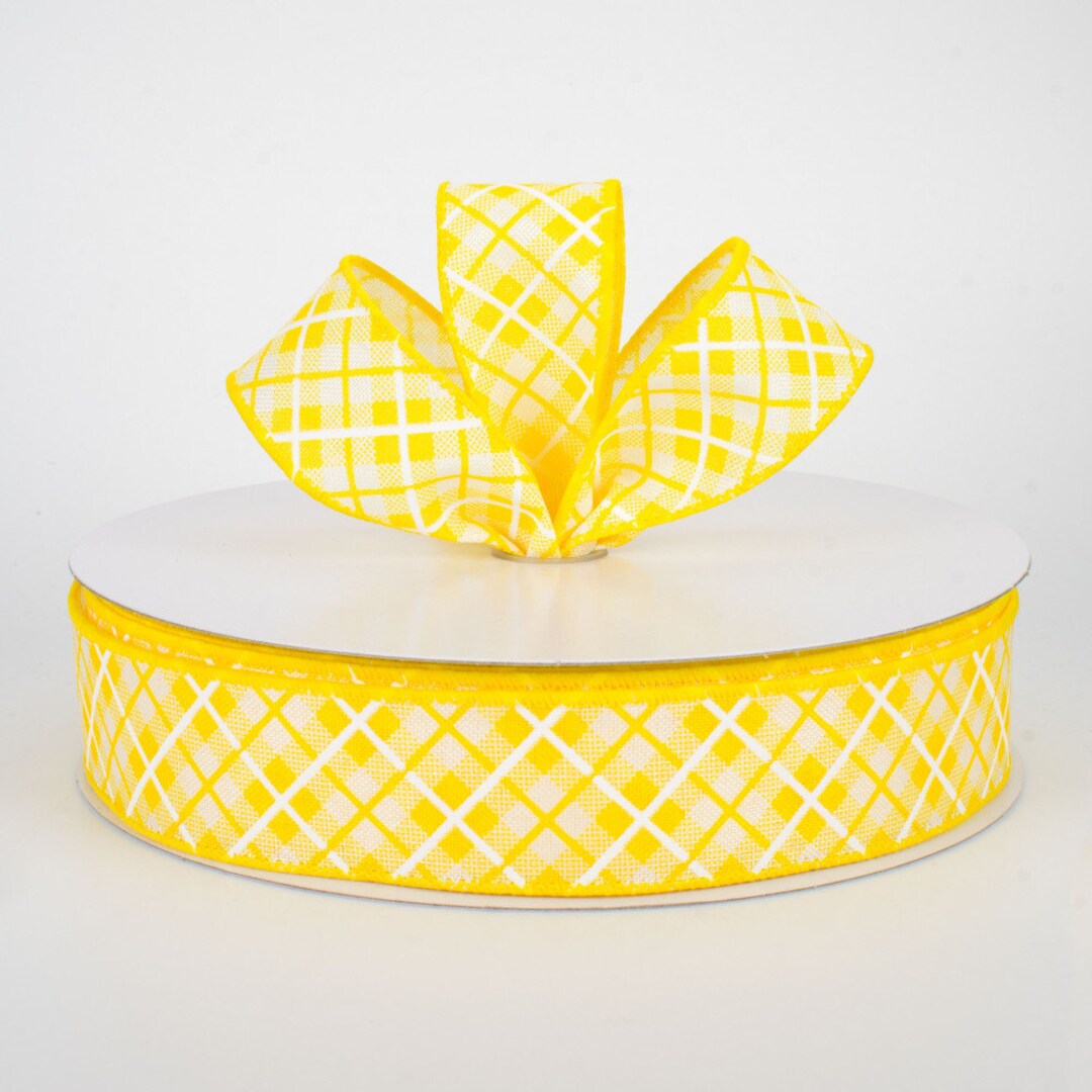 1.5 Yellow Plaid Ribbon, Wired Ribbon, Ribbon, Yellow Ribbon, Wreath ...