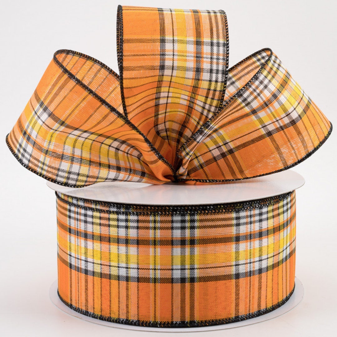 2.5" Candy Corn Fall Plaid Wired Ribbon, Ribbon, Wreath Ribbon, Wreath ...