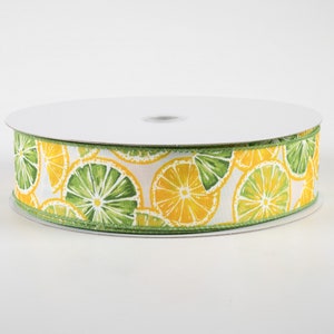 1.5" Lemons and Limes on Satin Wired Ribbon, Summer Ribbon, Wreath ...
