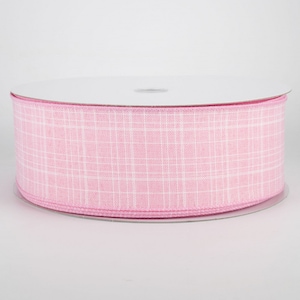 2.5" Pink and White Ribbon, Wired Ribbon, Spring, Easter Ribbon, Linen ...