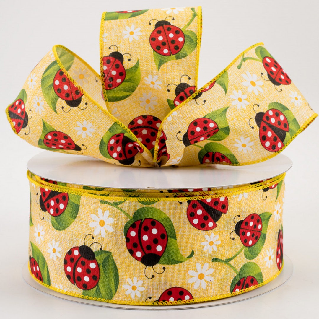 2.5" Ladybug and Daisys Linen Ribbon, Wired Ribbon, Easter, Spring ...