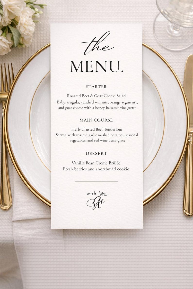 Elegant Wedding Menu Template, Minimalist Canva Design (digital ...